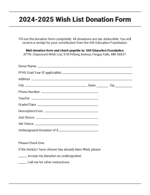 Fillable Online 2024-2025 Wish List Donation Form - Fergus Falls ...