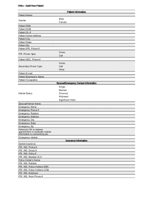 Fillable Online Ortho Adult New Patient Form 2023 - Patient Information ...