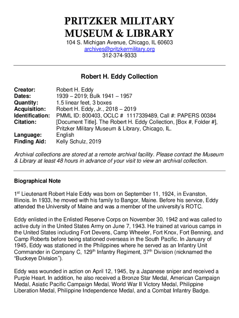 Fillable Online Pritzker Military Museum & Library Fax Email Print ...