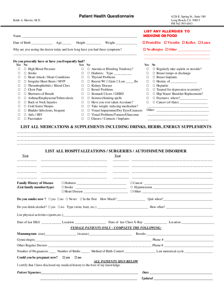 Fillable Online Comprehensive Patient Health Questionnaire 2023 ...