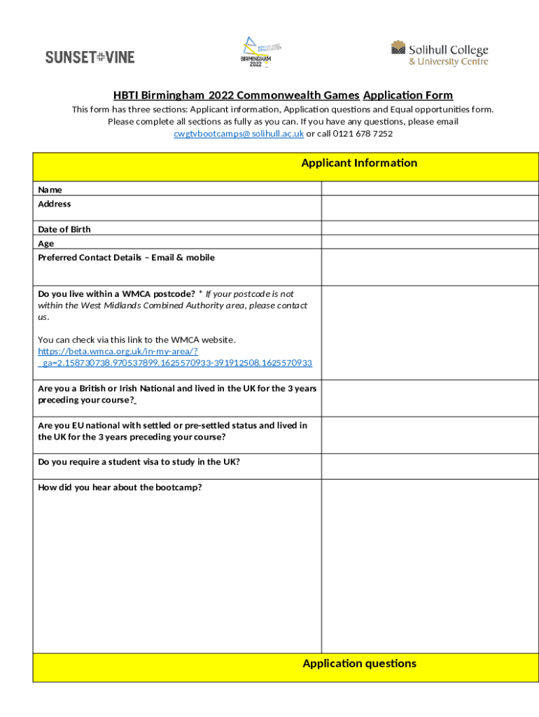 Hbti Birmingham Commonwealth Games Application Doc Template | pdfFiller