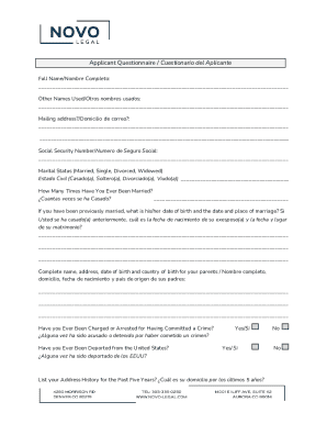 Fillable Online 2023 Applicant Questionnaire: Comprehensive Immigration ...