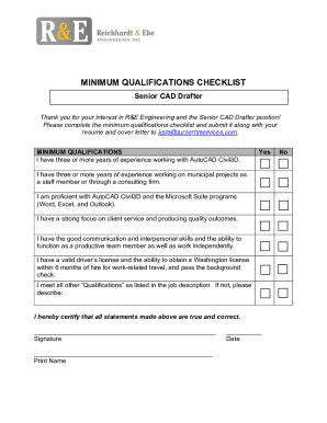 Fillable Online Minimum Qualifications Checklist for Senior Cad Drafter ...