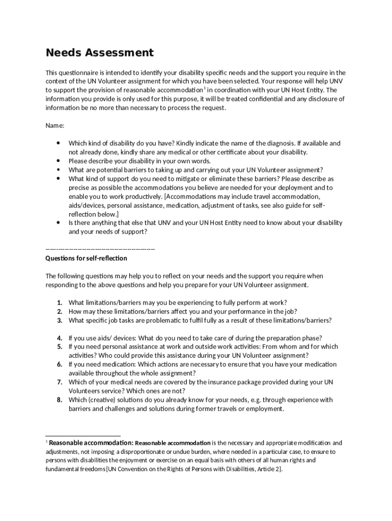 Needs Assessment Questionnaire Doc Template | pdfFiller