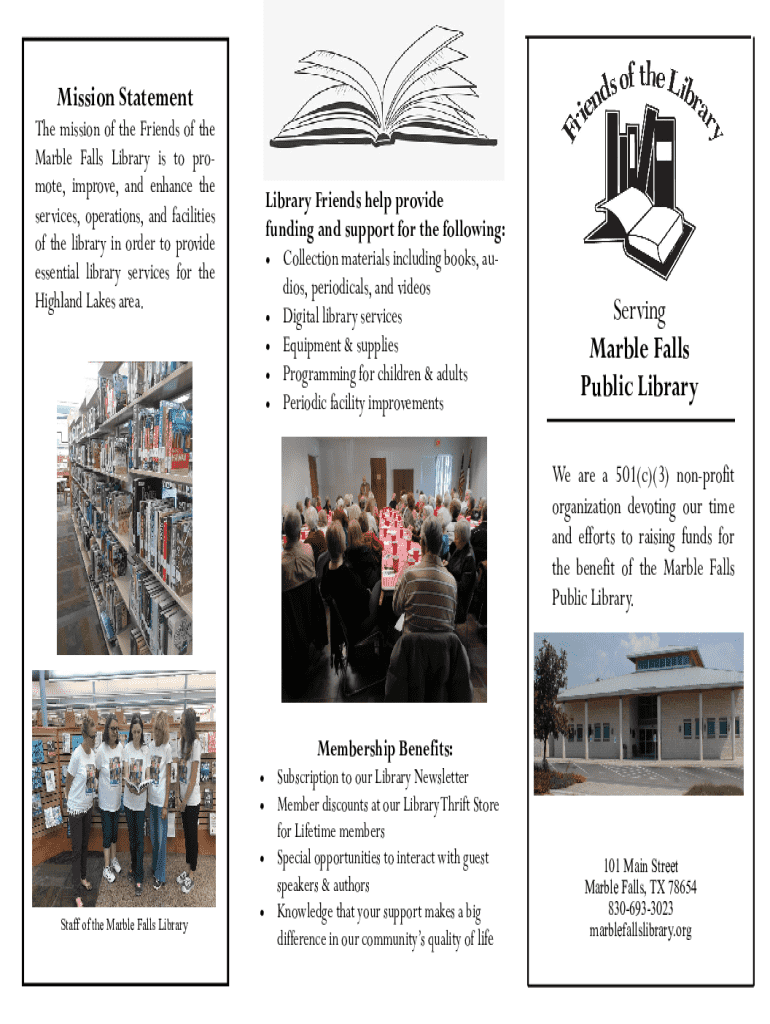 Fillable Online Become a Member of Friends of the Marble Falls Library ...