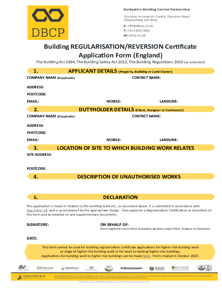 Fillable Online Building Regulations. Reversion Application Form. Fax ...
