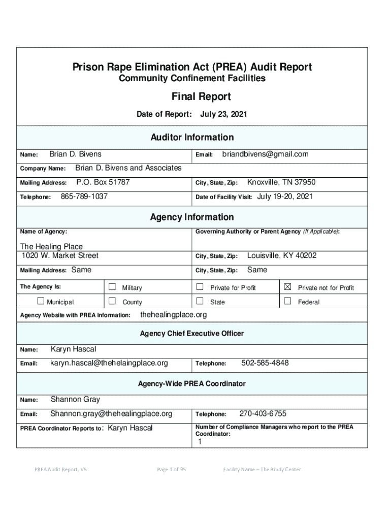 Fillable Online Prea Audit Report for Community Confinement Facilities ...