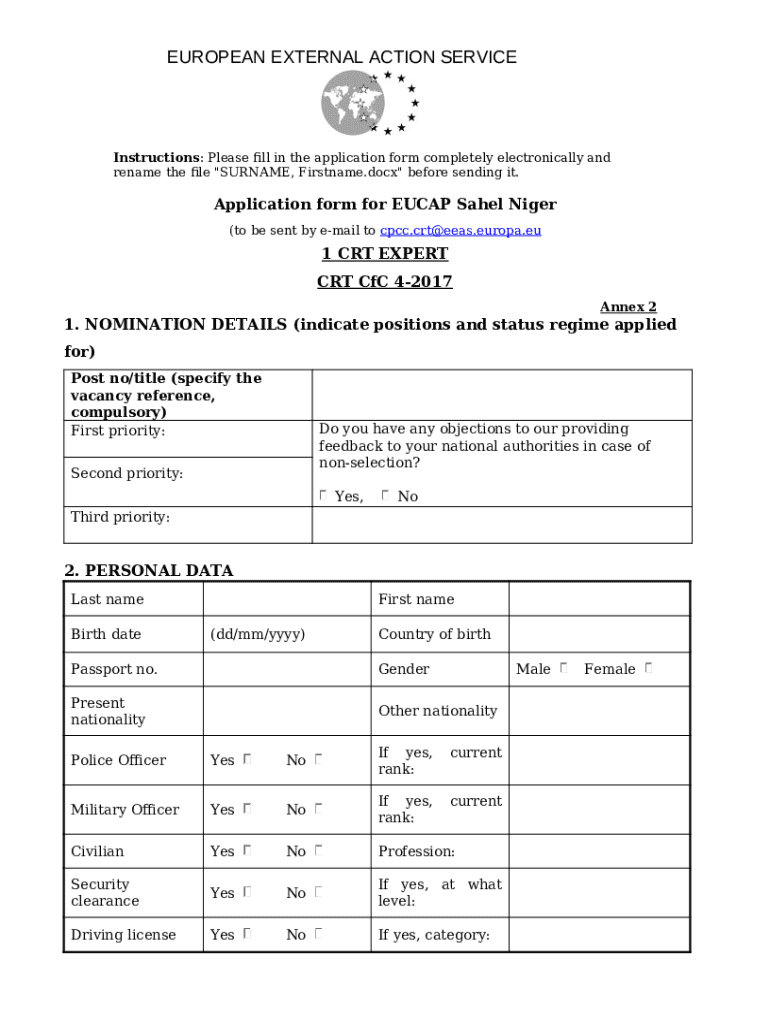 Application for EUCAP Sahel Niger Doc Template | pdfFiller