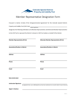Fillable Online Member Representative Designation Form for Colorado ...