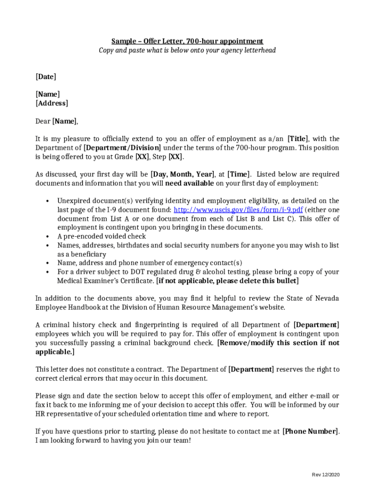 Offer Letter Doc Template | pdfFiller