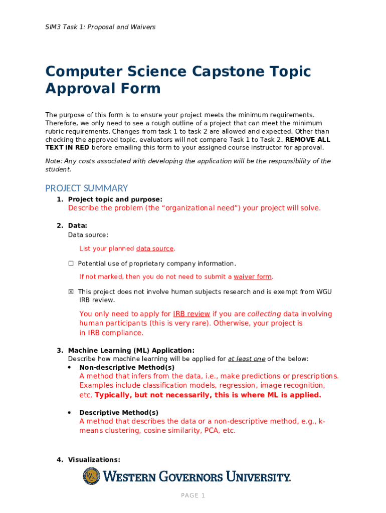 Computer Science Capstone Topic Approval Doc Template | pdfFiller