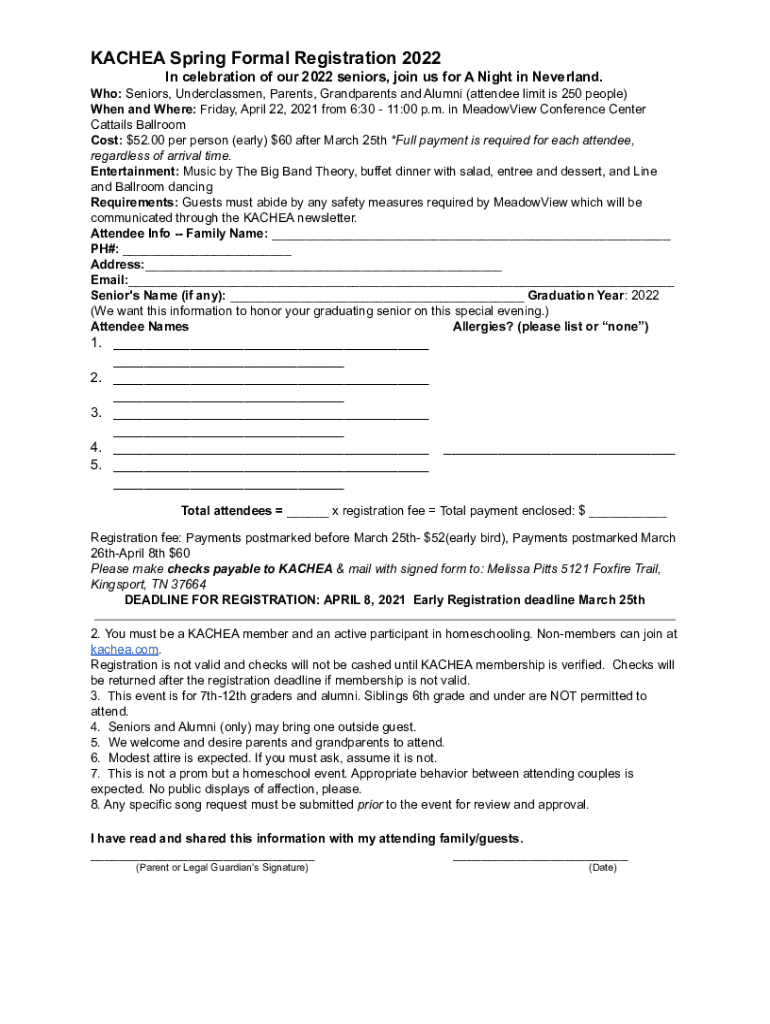 Fillable Online Kachea Spring Formal Registration 2022: a Night in ...