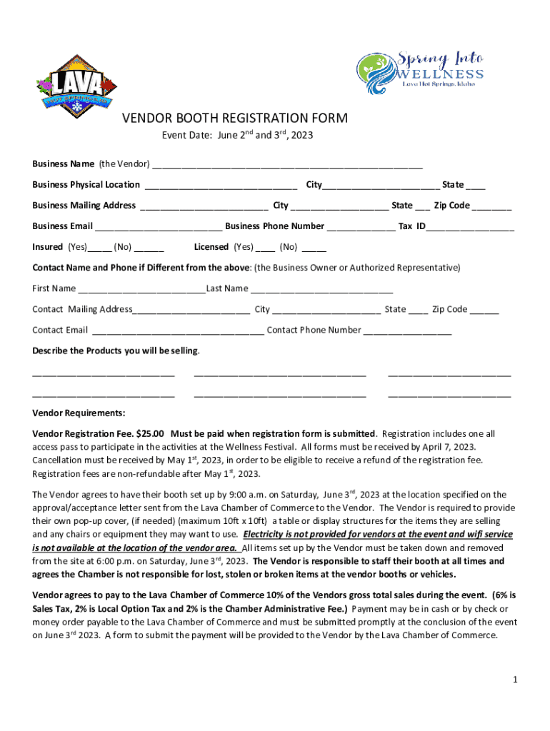 Fillable Online Vendor Booth Registration for Wellness Festival 2023 ...