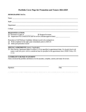 Fillable Online Promotion and Tenure Portfolio Cover Page 2024-2025 Fax ...