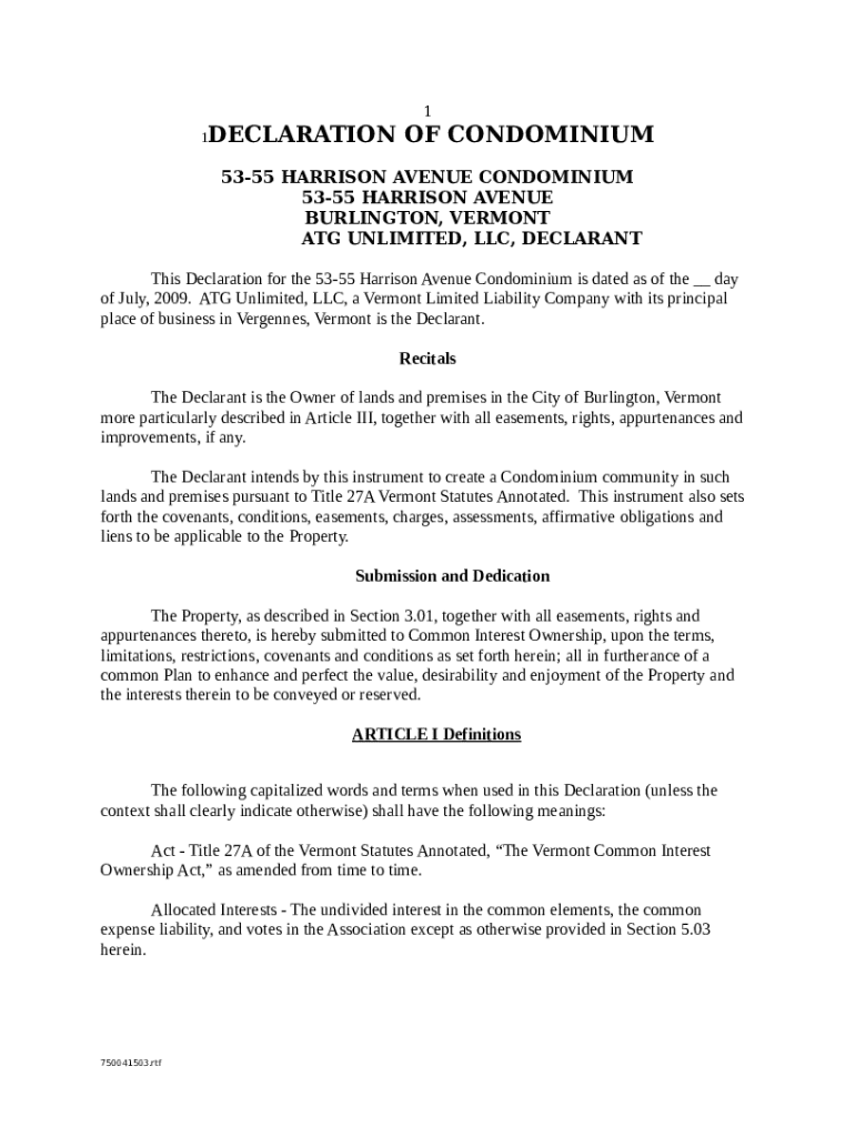 Declaration of Condominium Doc Template | pdfFiller