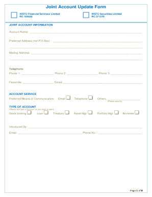 Fillable Online Joint Account Update Form 2023 - Wstc Financial ...
