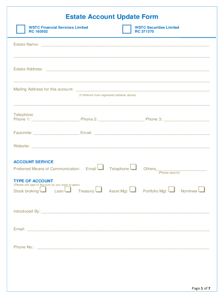 Fillable Online Estate Account Update Form Fax Email Print - pdfFiller
