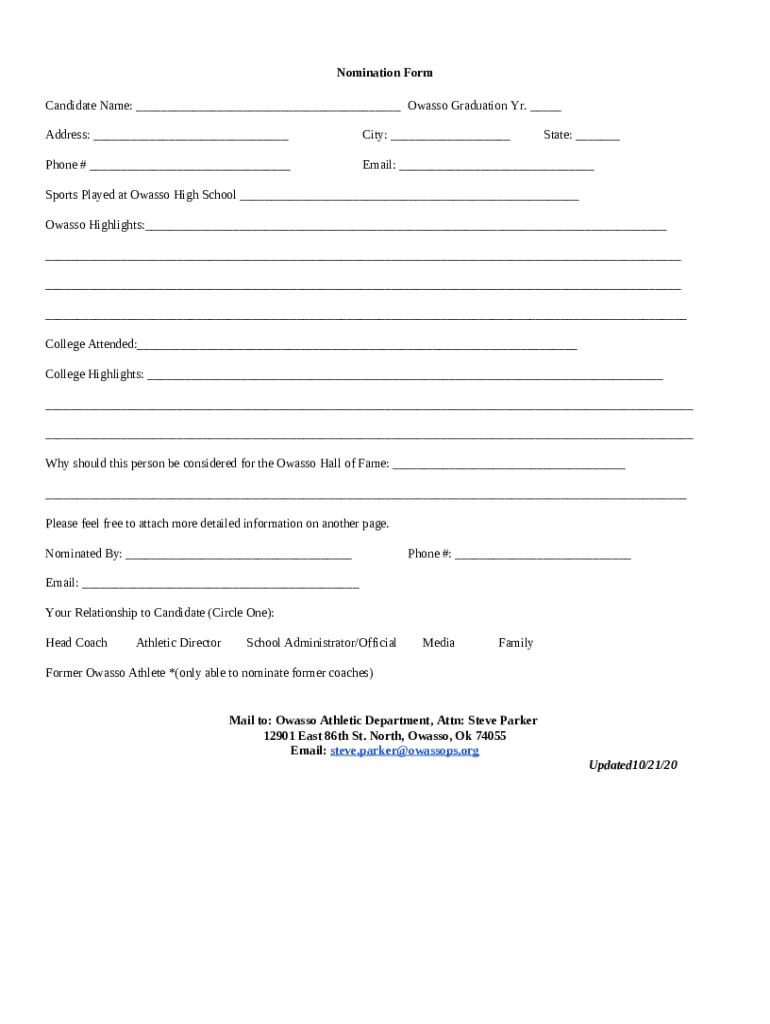 Nomination Doc Template | pdfFiller