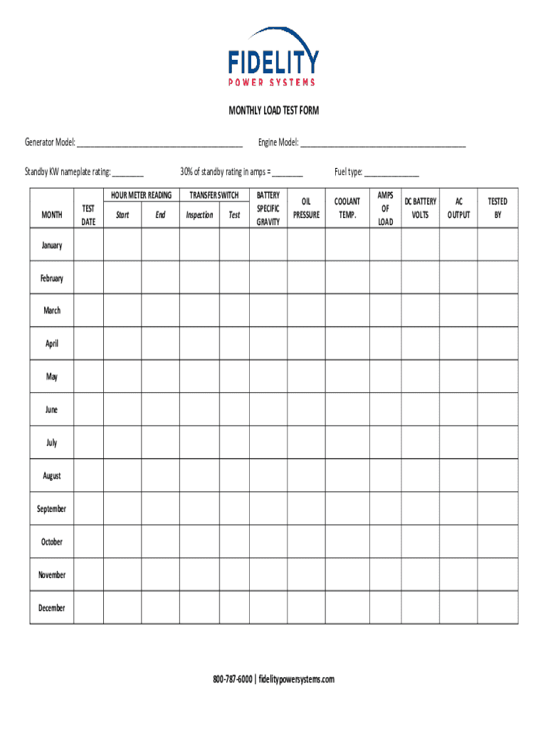 Fillable Online Monthly Load Test Form 2023: Generator Maintenance and ...