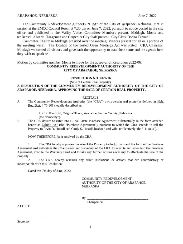Community Redevelopment Authority Meeting Minutes Doc Template | pdfFiller