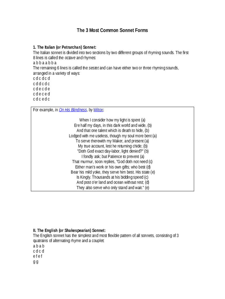 Sonnet s Doc Template | pdfFiller