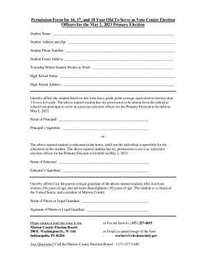 Fillable Online 2023 Permission Form for 16-18 Year Old Vote Center ...