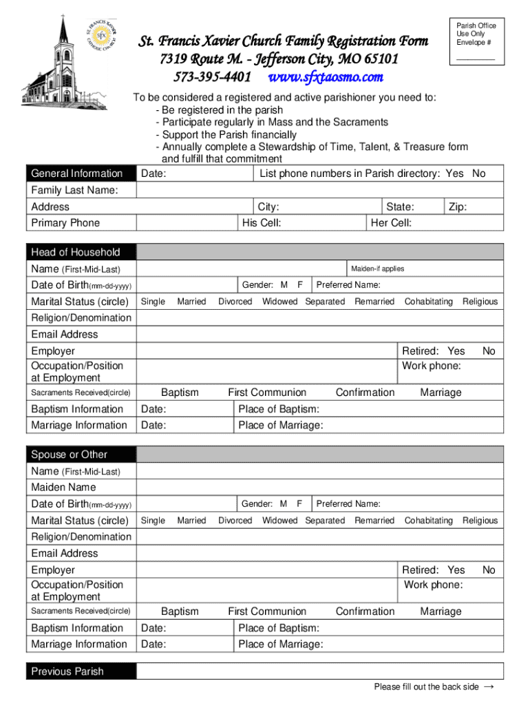 Fillable Online St. Francis Xavier Church Family Registration Form 2023 Fax Email Print - pdfFiller