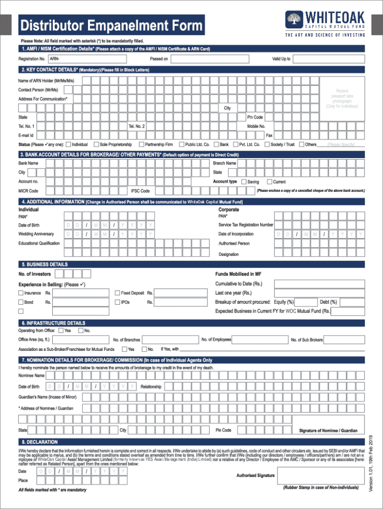 Fillable Online Distributor Empanelment With Whiteoak Capital Asset Management 2023 Fax Email ...