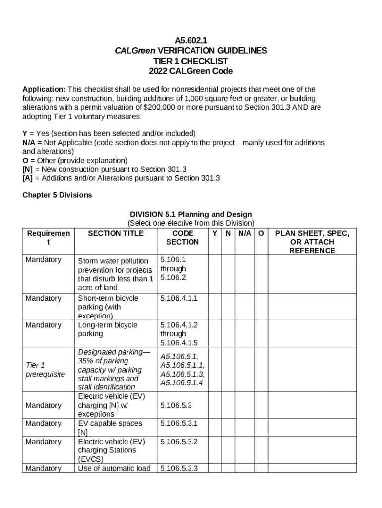 Calgreen Verification Guidelines Tier 1 Checklist Doc Template | pdfFiller