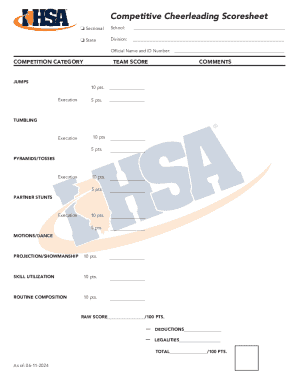 Fillable Online 2024 Competitive Cheerleading Scoresheet - Sectional ...