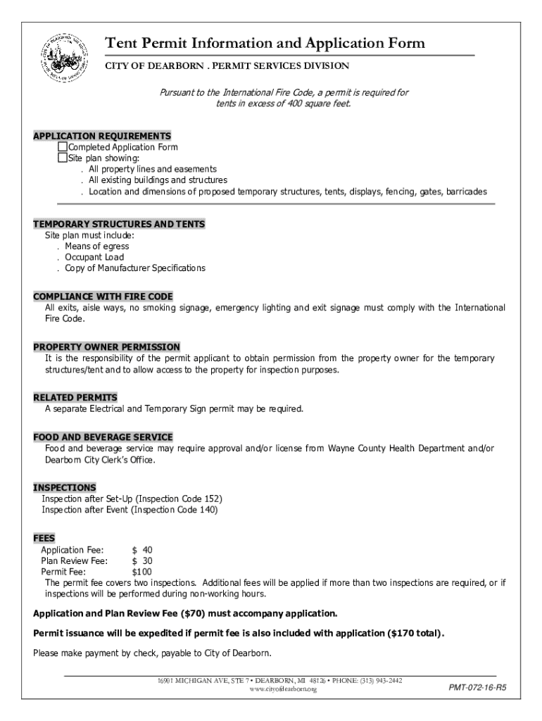 Fillable Online Tent Permit Information and Application Form Fax Email ...