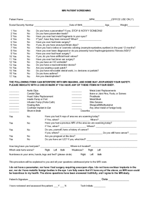 Fillable Online Mri Patient Screening Form 2023 - Essential Safety ...
