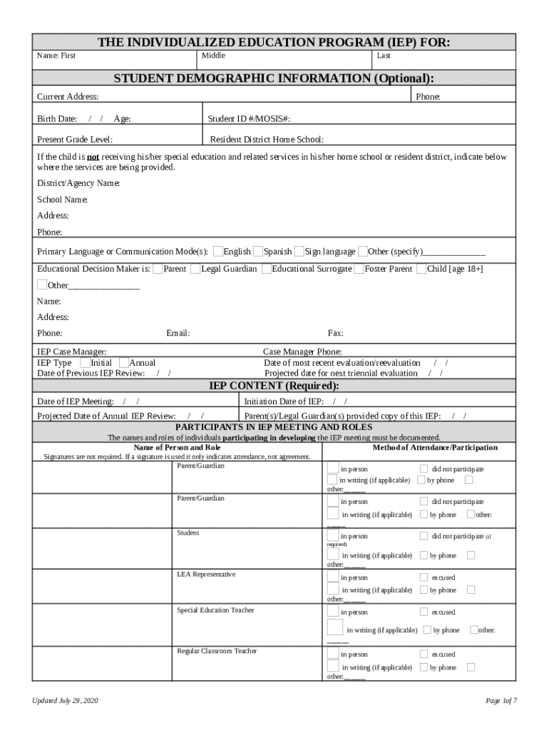 Iep PDFIndividualized Education Program - dese mo Doc Template | pdfFiller
