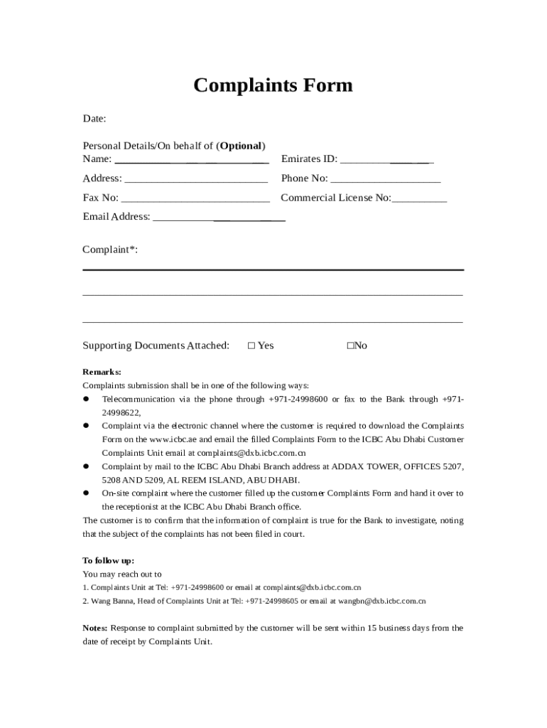 Complaints Doc Template | pdfFiller