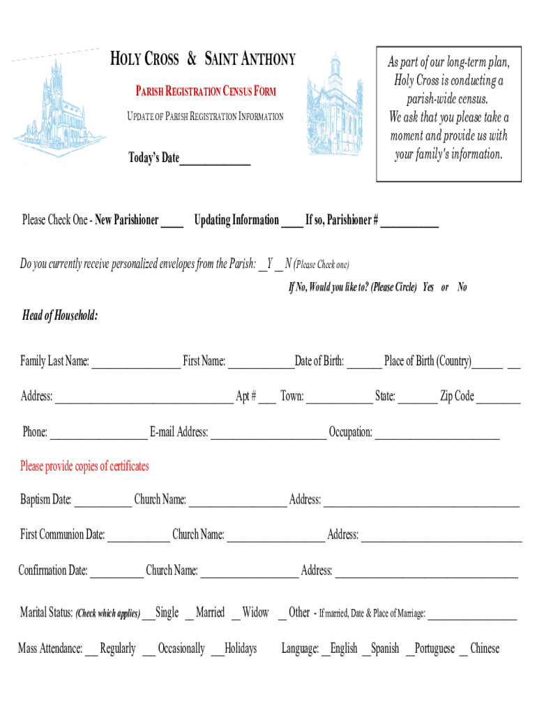 Fillable Online Holy Cross & St. Anthony Parish Registration Census ...