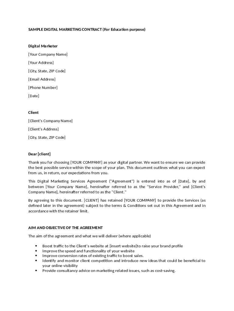 Sample Digital Marketing Contract Doc Template | pdfFiller
