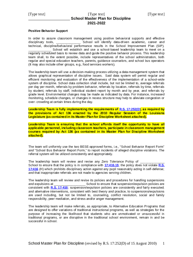 School Model Master Plan Doc Template | pdfFiller