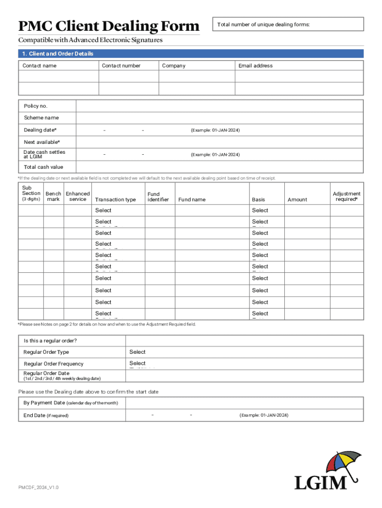 Fillable Online LGIM PMC Client Dealing Form. PMC Client Dealing Form Fax Email Print - pdfFiller