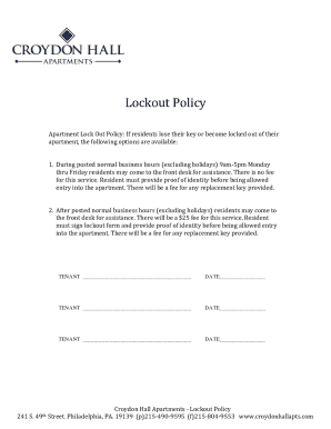 Fillable Online Apartment Lockout Policy 2023 - Croydon Hall Apartments ...