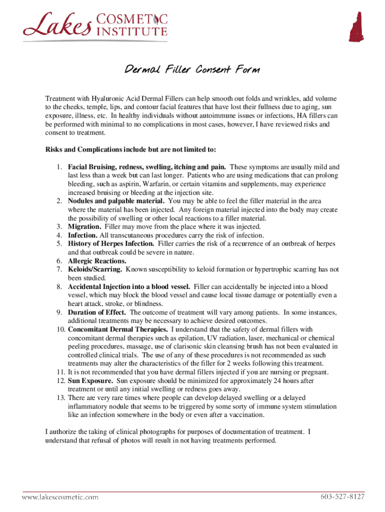 Fillable Online Dermal Filler Consent Form 2023 - Risks and ...