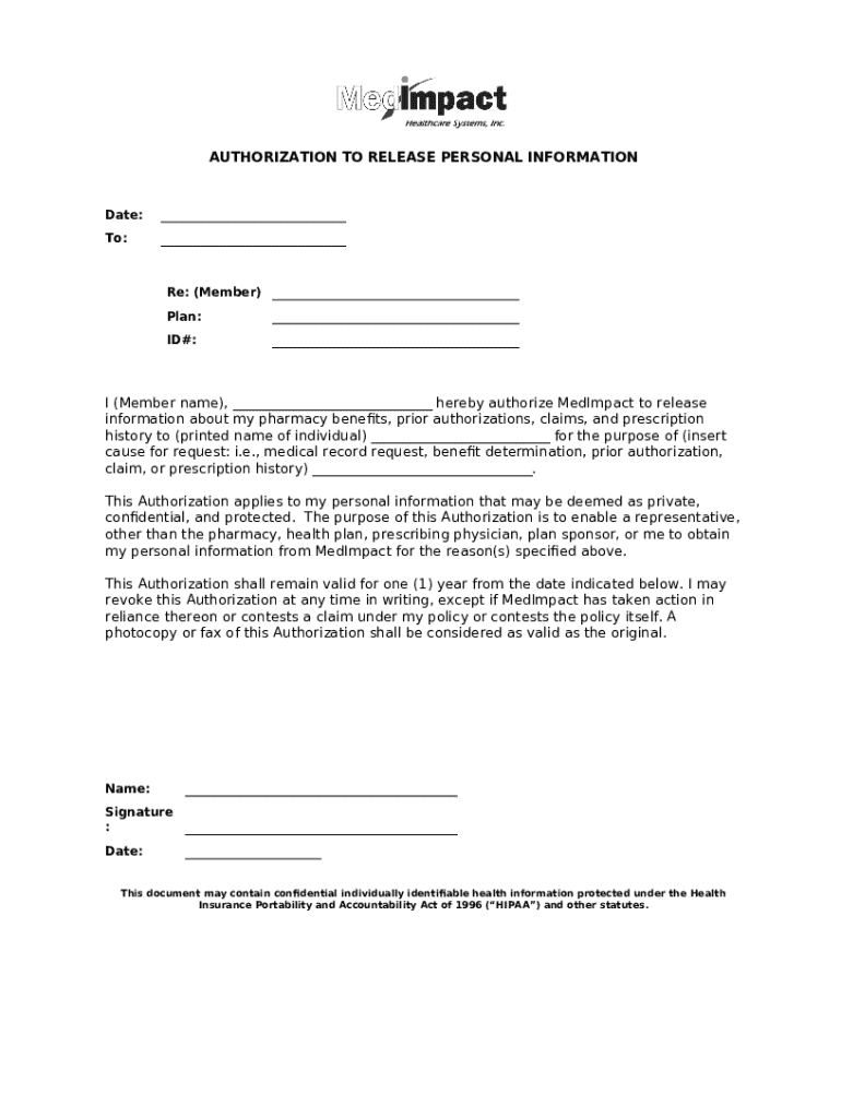 Authorization to Release Personal Ination Doc Template | pdfFiller