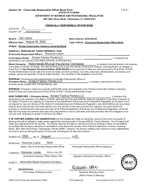 Fillable Online Financially Responsible Officer Bond Form - Florida ...
