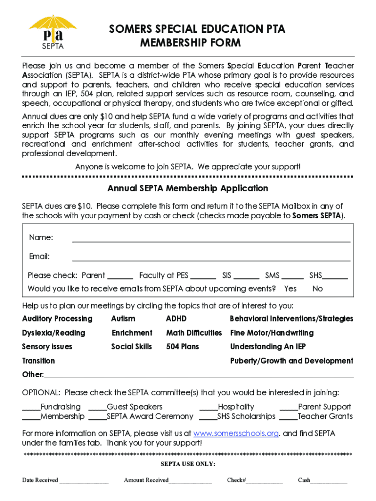 Fillable Online Join Somers Special Education Pta - Membership Form ...