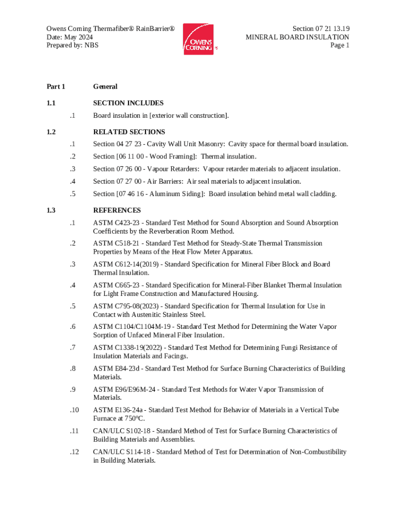 Thermafiber Rainbarrier 45 Data Sheet Doc Template | pdfFiller