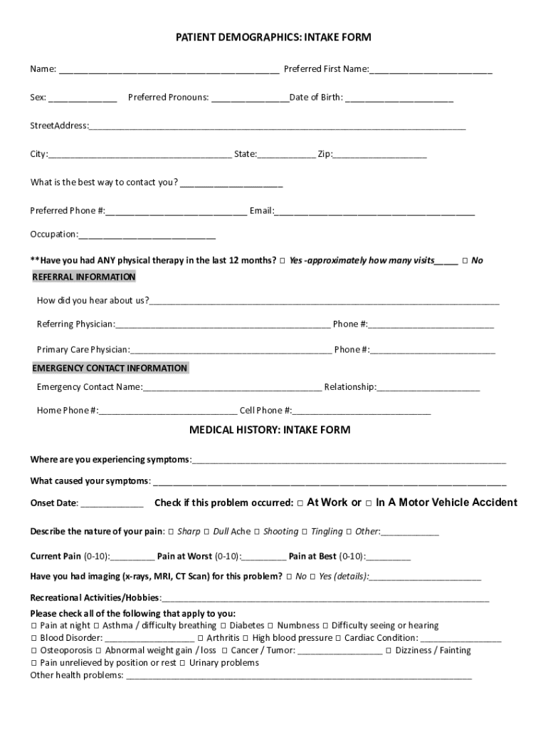 Fillable Online 2023 Patient Demographics and Medical History Intake Form Fax Email Print ...