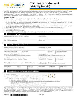 Fillable Online Claimant's Statement for Maturity Benefit - 2023 Fax ...