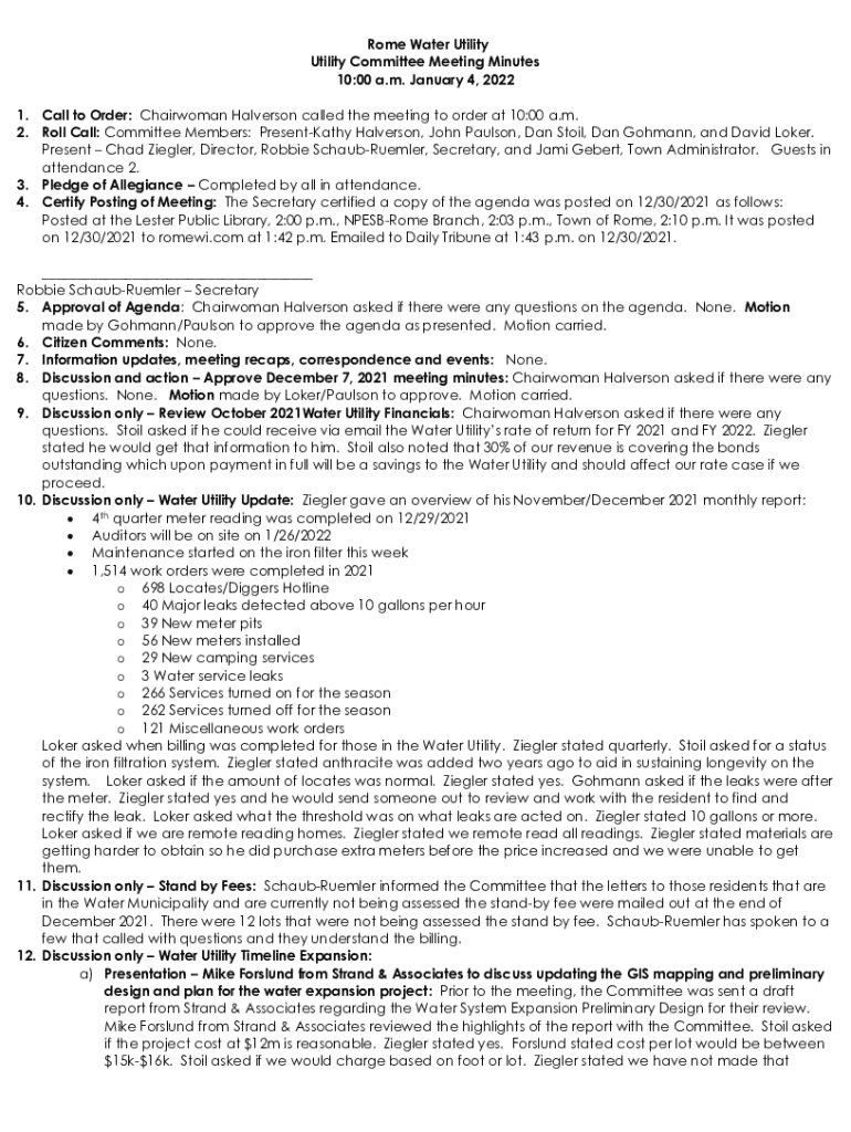 Fillable Online Roll Call: Committee Members: Present-Kathy Halverson ...