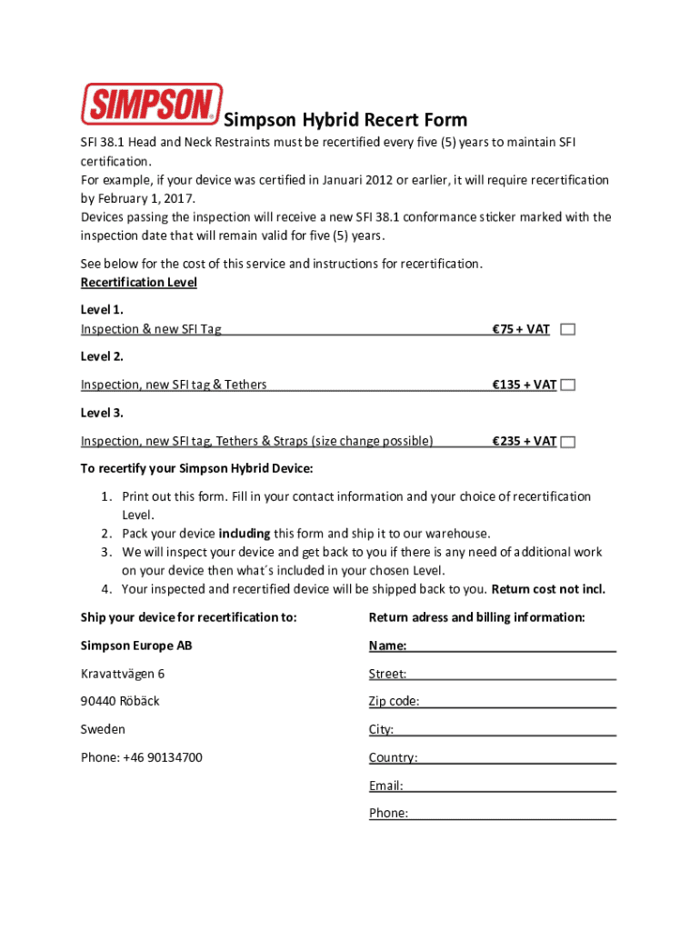 Fillable Online Simpson Hybrid Recertification Form 2023 - Sfi 38.1 ...