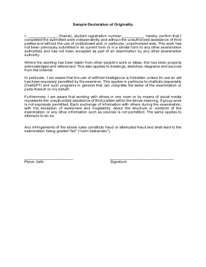 Fillable Online 2023 Sample Declaration of Originality for Academic ...