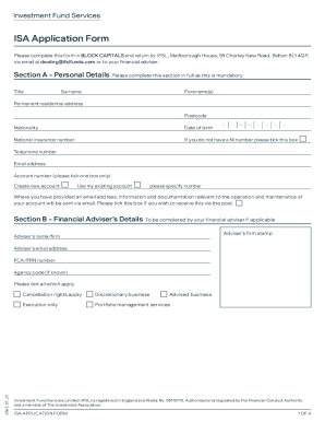 Fillable Online Isa Application Form 2024 - Investment Fund Services ...